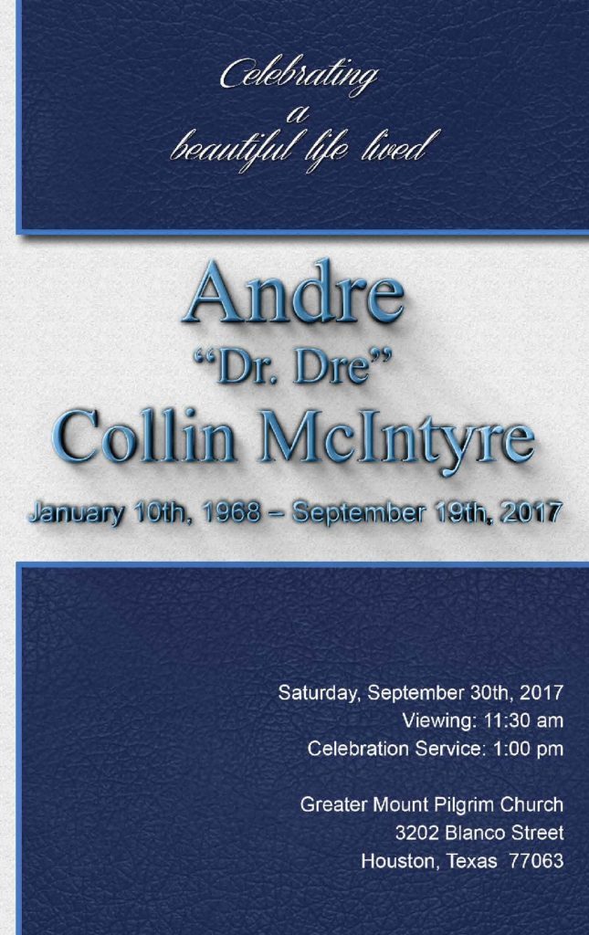Andre Collin McIntyre Obituary | FUNERAL CONSULTING JANICE R. HICKS